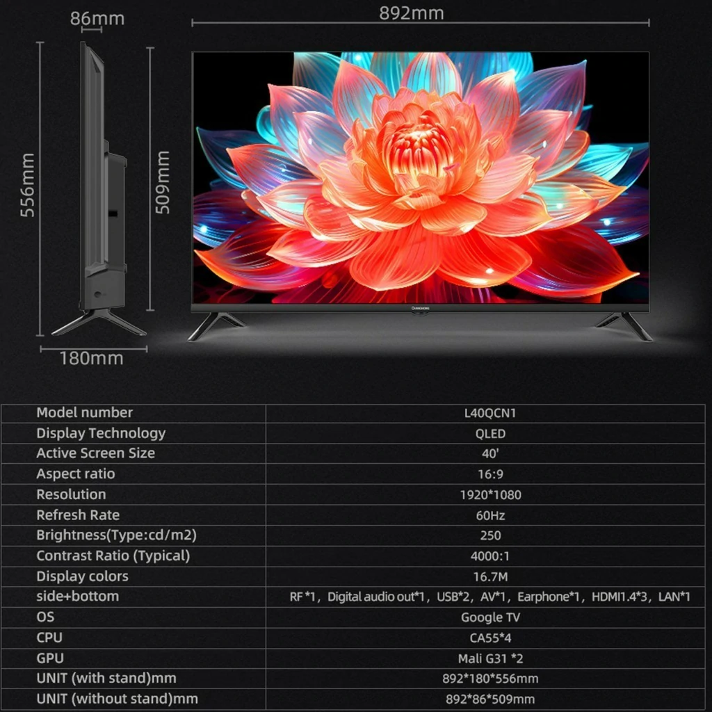 Changhong L40QCN1 40 Inch QLED FHD – Google TV, HDR10+