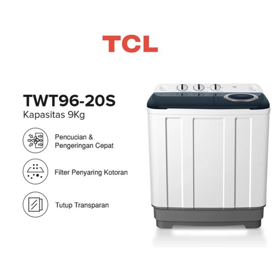 Mesin Cuci TCL 9.6 Kg TWT96-20S – Top Load, TurboWash
